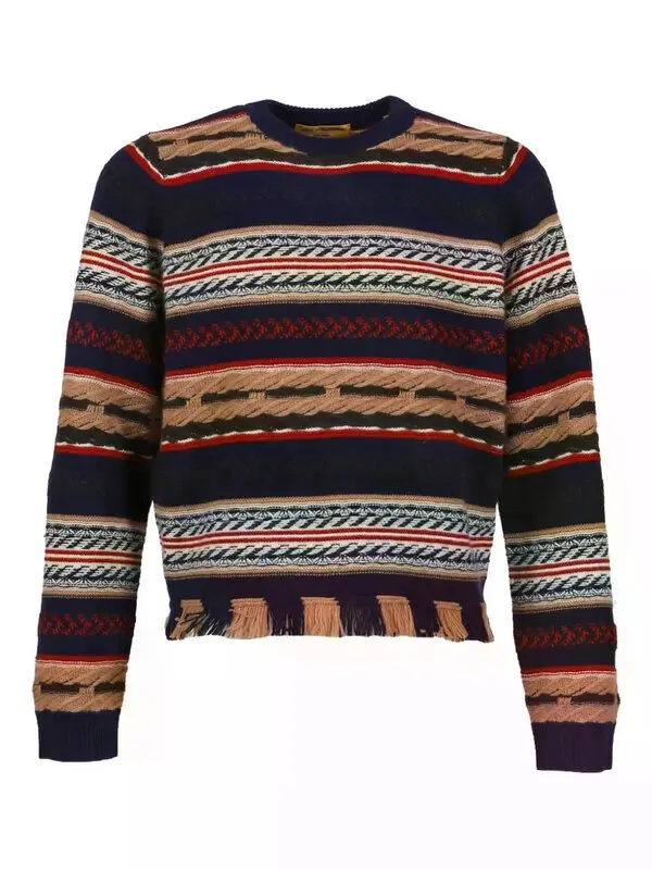 Guest In Residence Striped Fringed Sweater - Blue