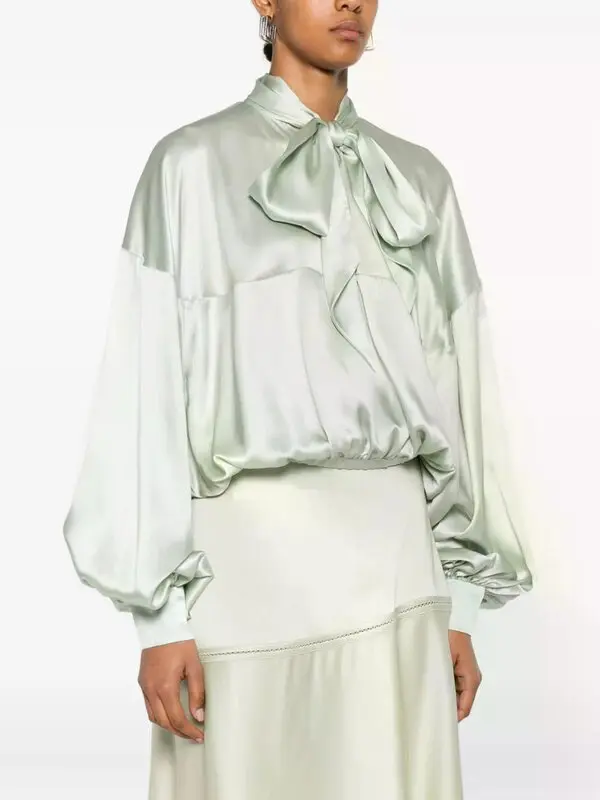 Viktor & Rolf Bow-detail Balloon-sleeve Silk Blouse - Green