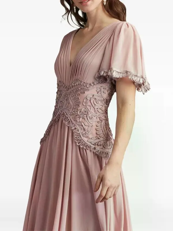 Tadashi Shoji Pleated Lace-Insert Midi Dress - Pink | Editorialist