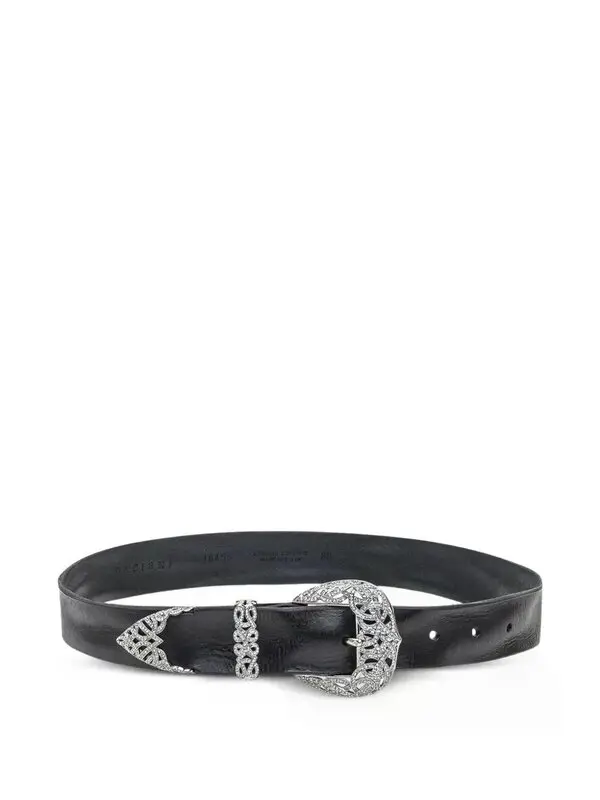 ORTIGNI Crystal-embellished Leather Belt - Black