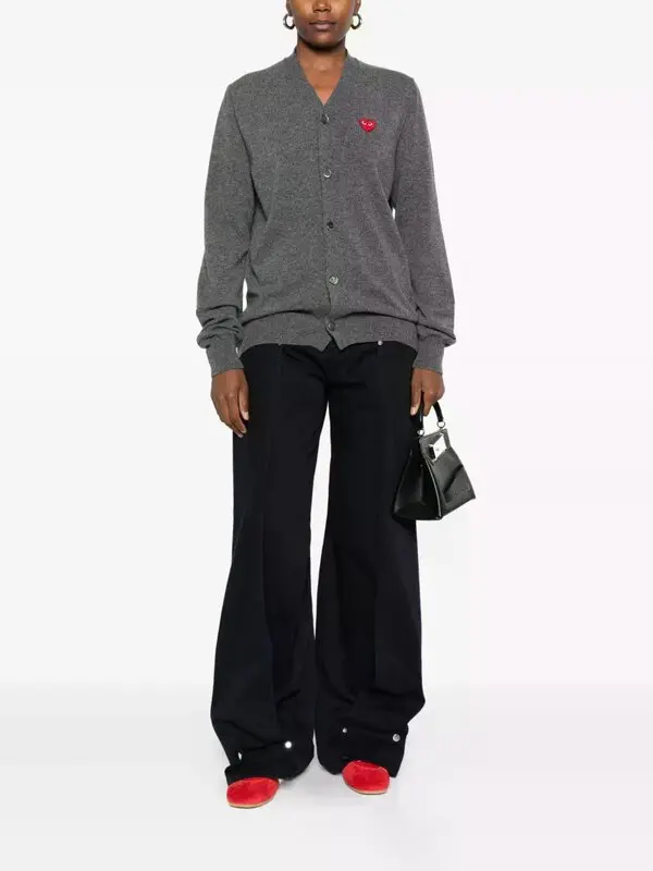 Play Comme Des Garcon Logo Heart-emblem V-neck Cardigan - Grey