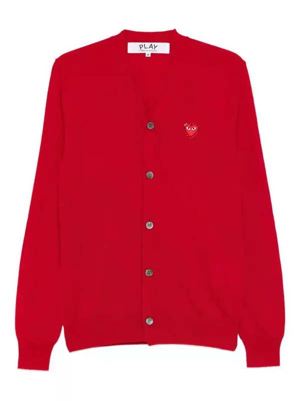 Play Comme Des Garcon Heart-emblem Rhinestone Cardigan - Red