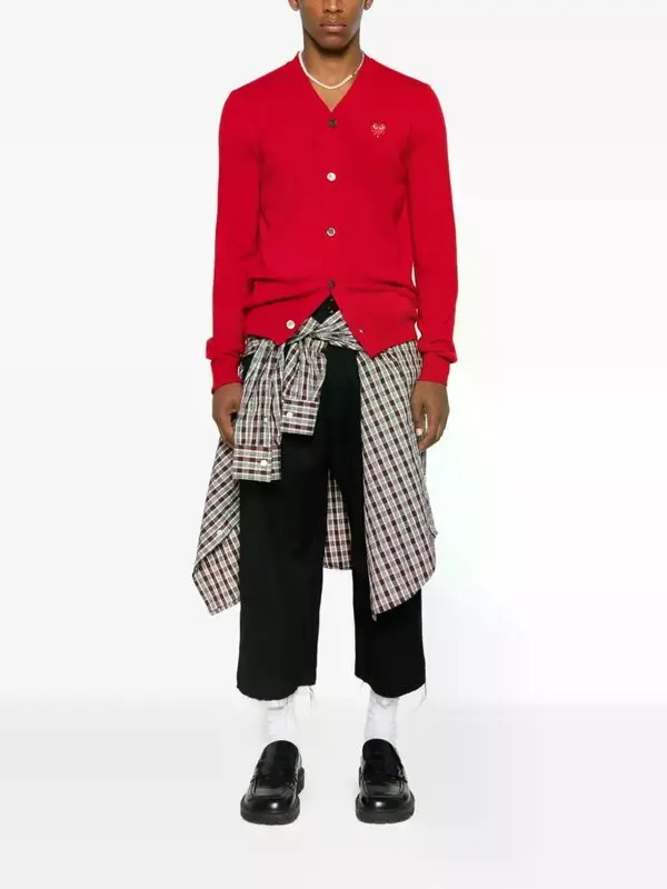 Play Comme Des Garcon Heart-emblem Rhinestone Cardigan - Red