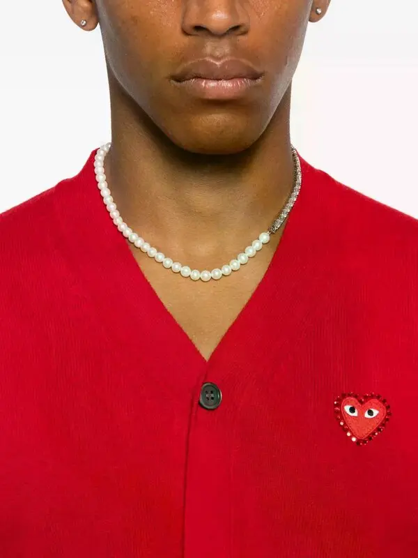 Play Comme Des Garcon Heart-emblem Rhinestone Cardigan - Red