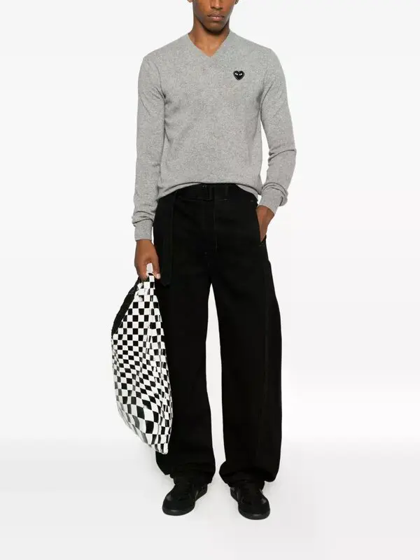 Play Comme Des Garcon Heart-embellished V-neck Sweater - Grey