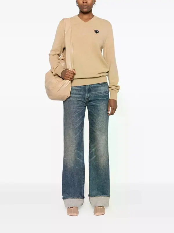 Play Comme Des Garcon Heart-embellished V-neck Sweater - Neutrals