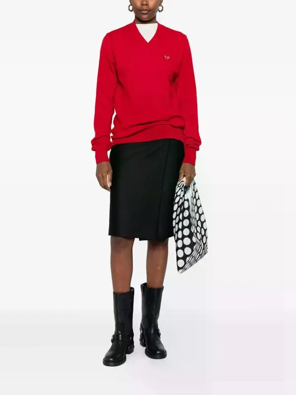 Play Comme Des Garcon Heart-emblem V-neck Sweater - Red
