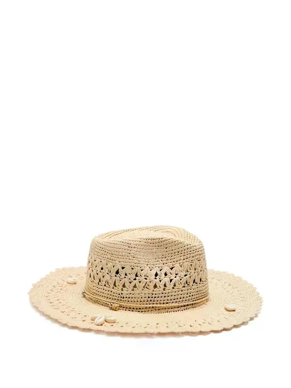 SENSI STUDIO Shell-embellished Straw Fedora Hat - Neutrals