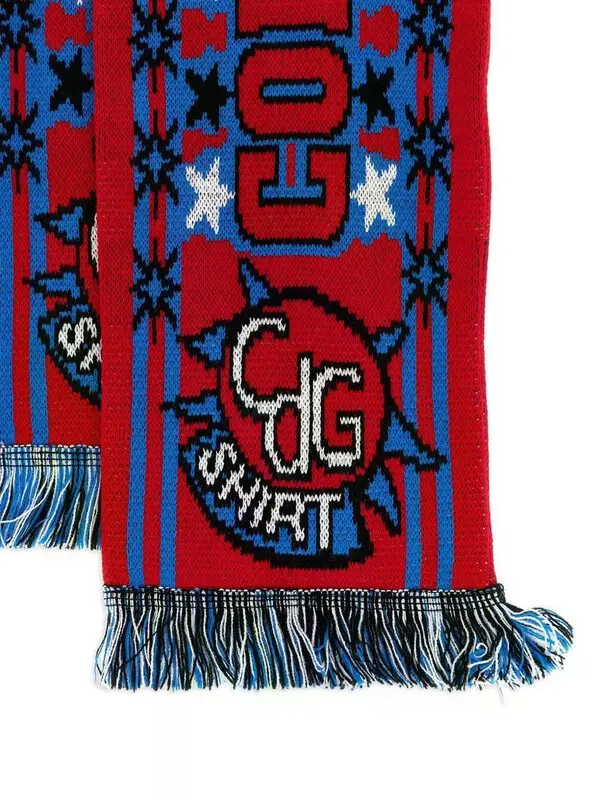 Comme Des Garçons Intarsia-knit Fringed Scarf - Red
