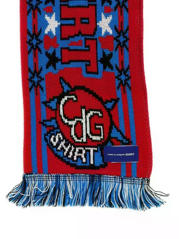 Comme Des Garçons Intarsia-knit Fringed Scarf - Red