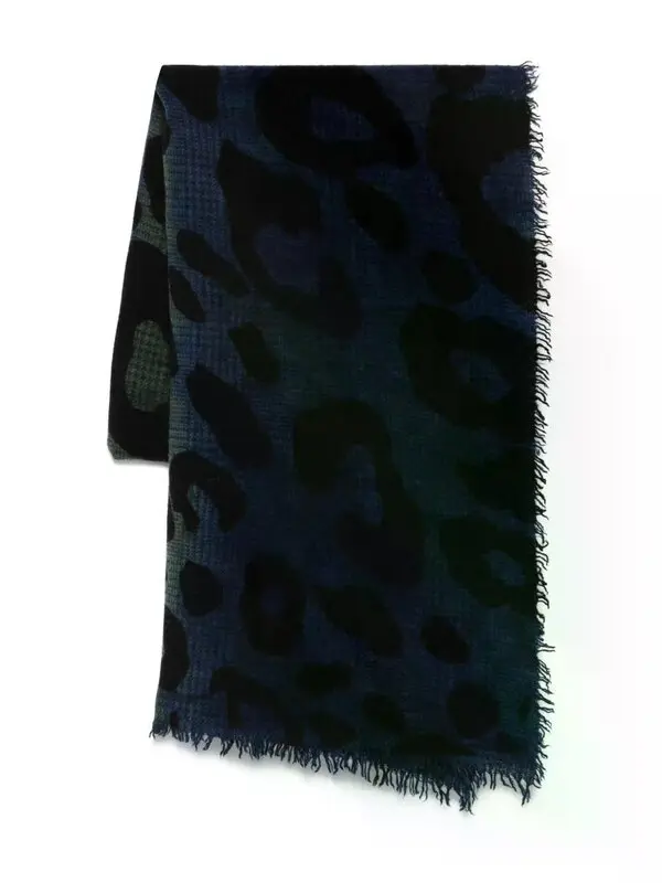 Faliero Sarti Chal Ax Leopard-print Frayed-edge Scarf - Blue