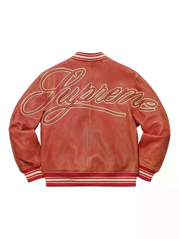 Supreme Logo-embroidered Leather Bomber Jacket