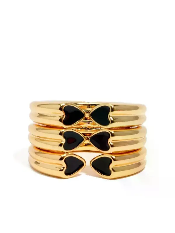 Bimba Y Lola Ribbed Ring With Heart Detail - Gold