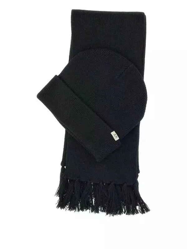 SUN 68 Micro-ribbed Beanie And Scarf Set - Black