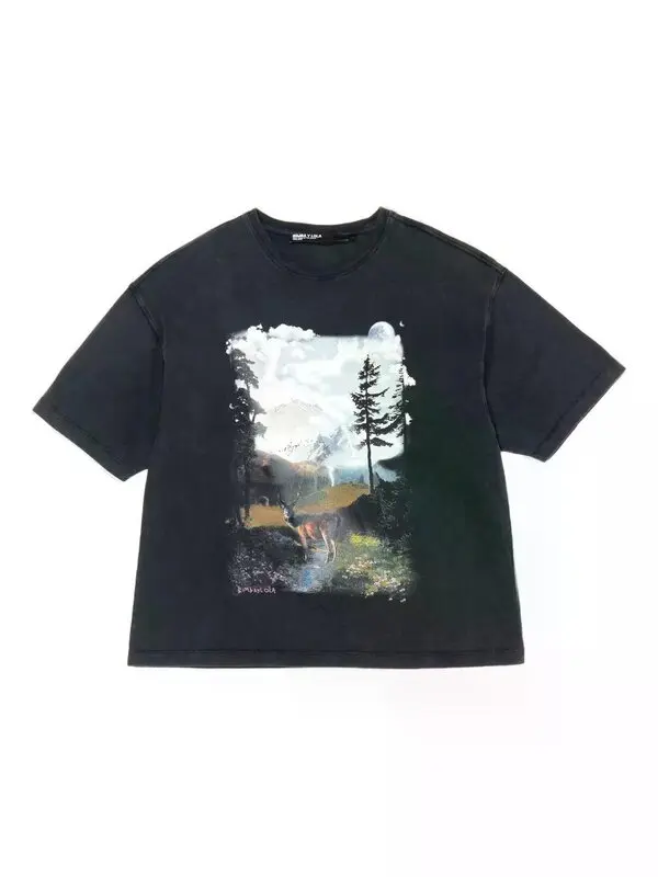 Bimba Y Lola Landscape-print T-shirt - Black
