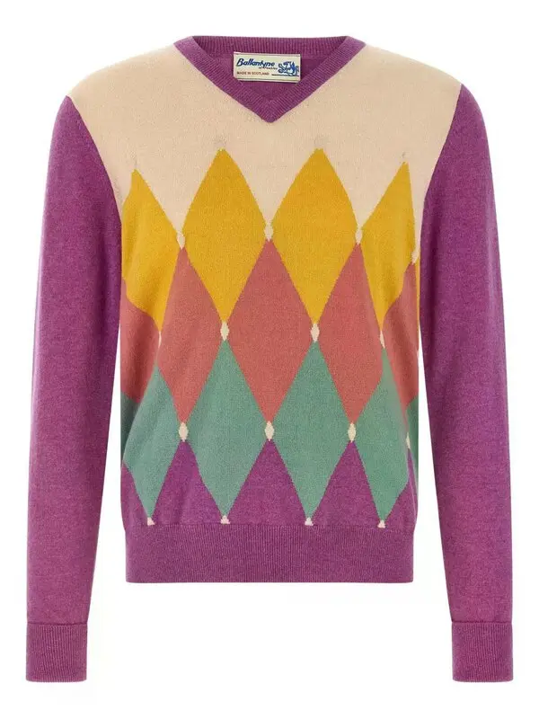 BALLANTYNE Argyle-pattern V-neck Sweater - Purple