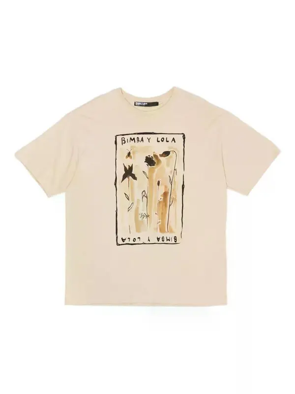 Bimba Y Lola Graphic-print Cotton T-shirt - Neutrals