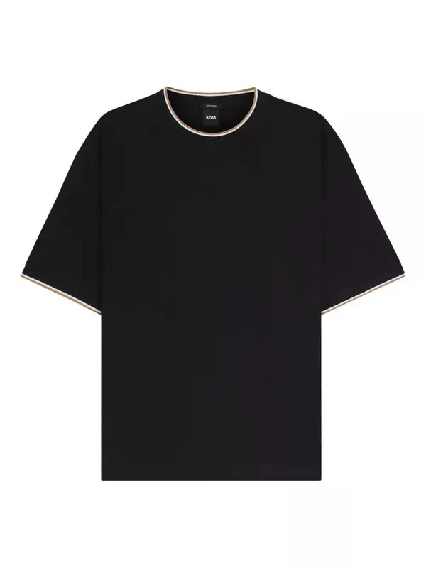 BOSS Ribbed-trim T-shirt - Black