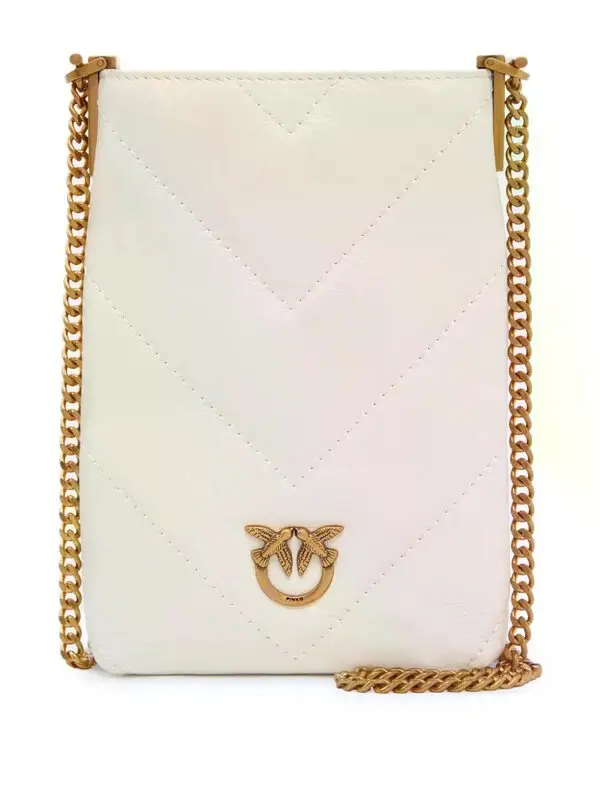 Pinko Quilted Love Birds-embellished Phone Bag - White