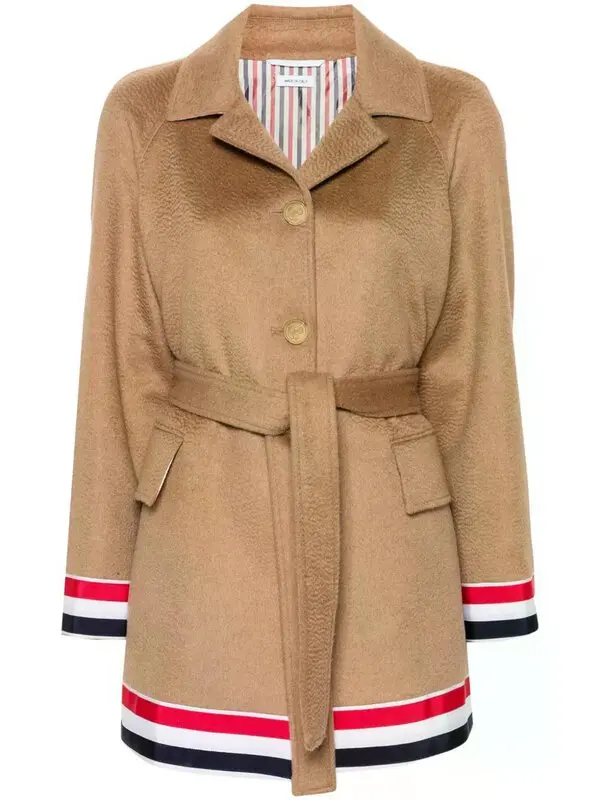 Thom Browne Belted Coat With Rwb Stripe