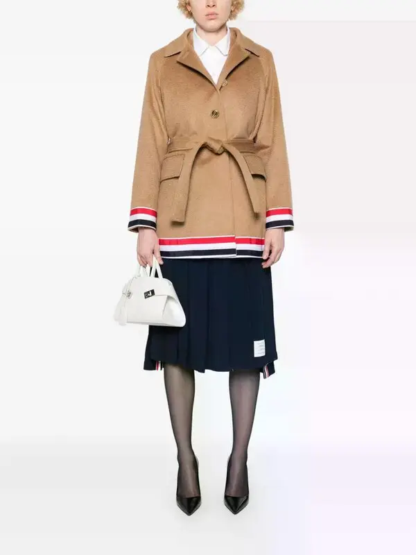 Thom Browne Belted Coat With Rwb Stripe