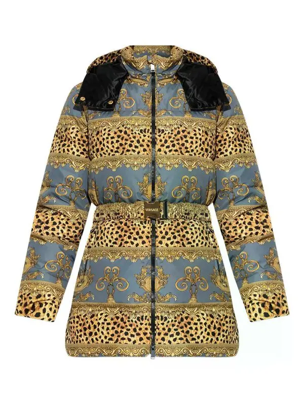 Versace Stripes-print Puffer Jacket - Gold