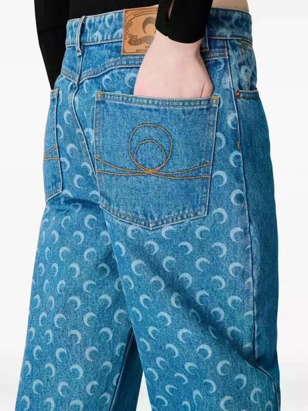 MARINE SERRE Moon Laser Wide-leg Jeans - Blue