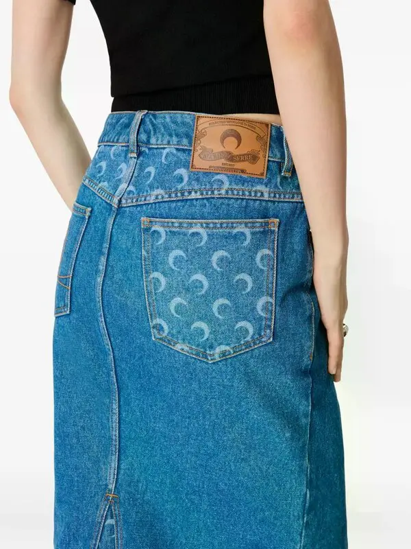 MARINE SERRE Moon Laser Denim Midi Skirt