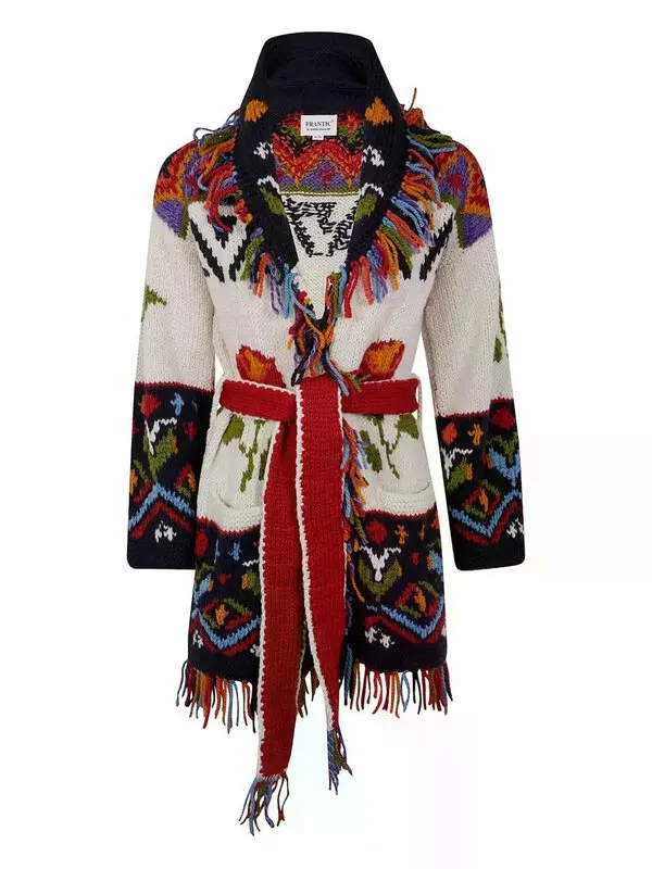 FRANTIC Floral-fringe Cardigan - White