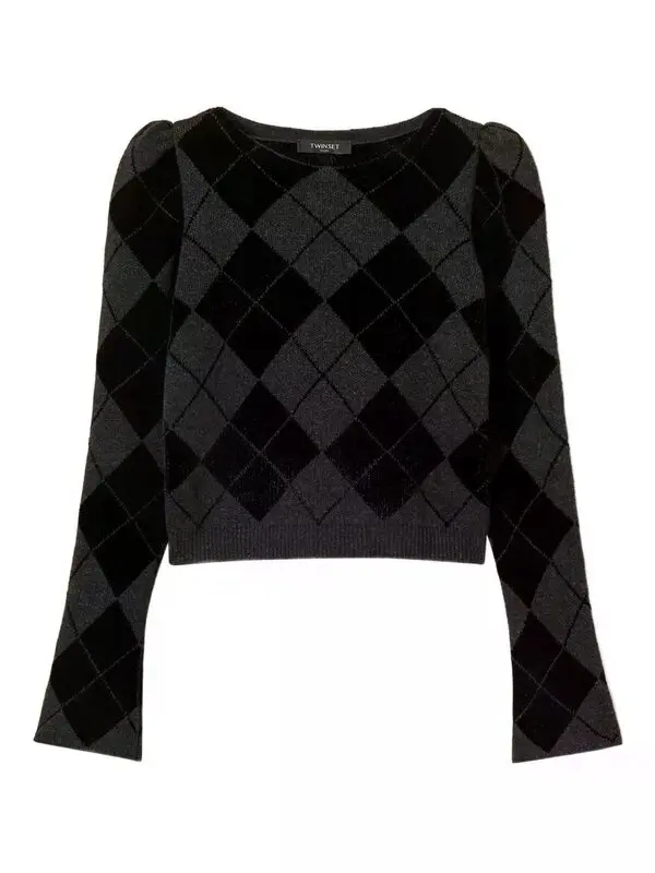 TWINSET Puff-sleeve Diamond-pattern Jumper
