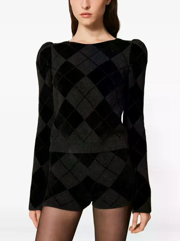 TWINSET Puff-sleeve Diamond-pattern Jumper