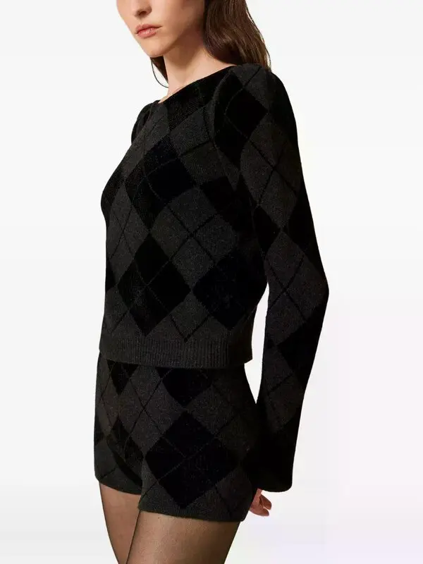 TWINSET Puff-sleeve Diamond-pattern Jumper