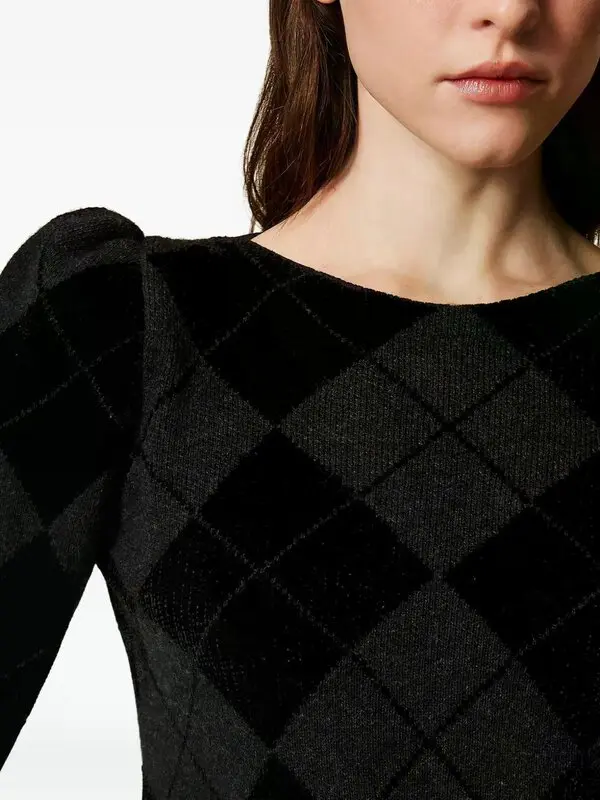 TWINSET Puff-sleeve Diamond-pattern Jumper