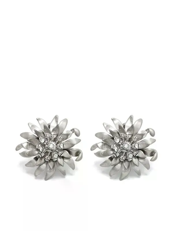 Miu Miu Floral-Motif Clip-On Earrings - Silver | Editorialist