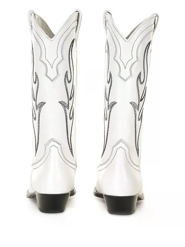 SONORA Flame-embroidered Cowboy Boots - White