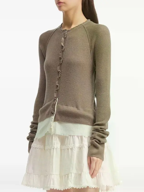 TOUT A COUP Ruffle-trim Cardigan - Brown