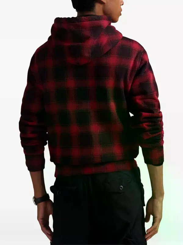 Polo Ralph Lauren Plaid Hoodie With Embroidered Bear Motif - Red