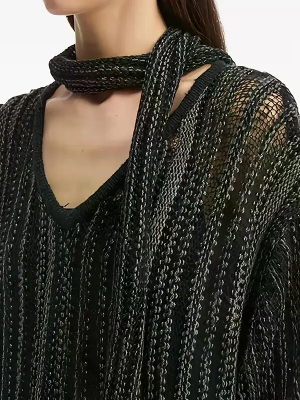 B+AB Tie-neck Ribbed-knit Sweater