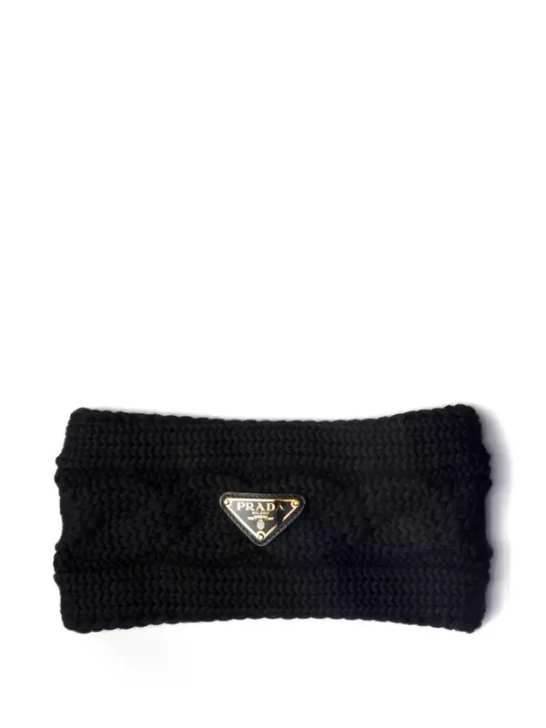 Prada Cable-knit Headband With Enamel Logo - Black