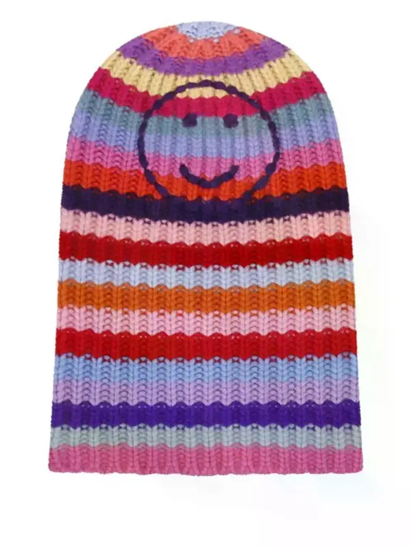 HURRAY Striped Smiley Beanie - Red