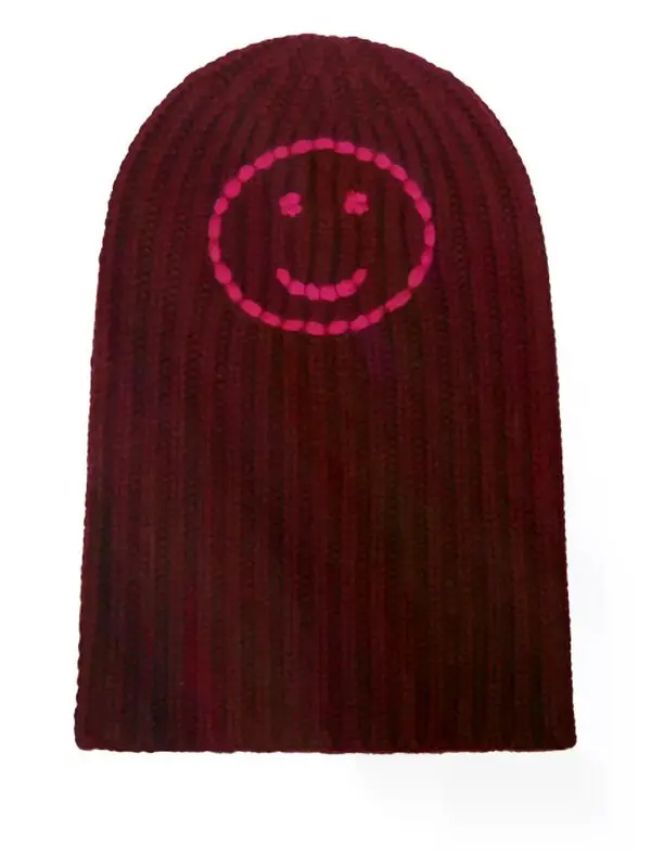 HURRAY Smiley-face Ribbed Beanie - Red