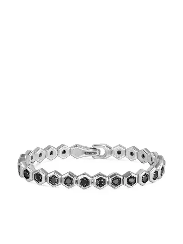 David Yurman Sterling Hex Pavé Black Diamond Tennis Bracelet - Silver