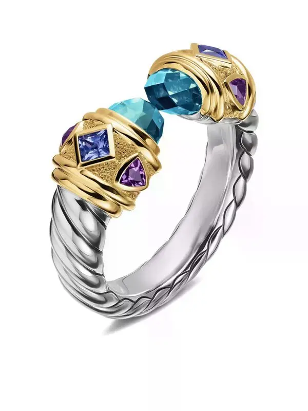 David Yurman 14k Yellow Gold And Sterling Renaissance Multi-stone Ring - Silver
