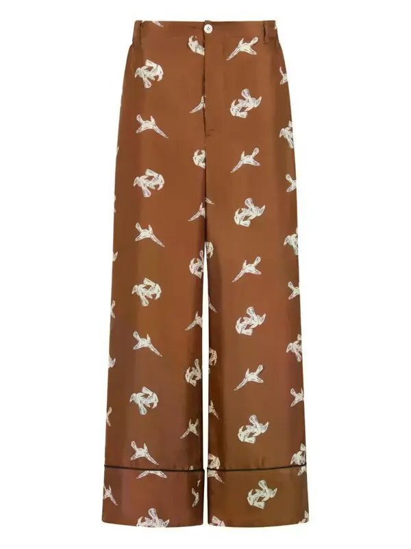 Marni Raven-print Wide-leg Trousers