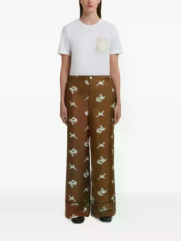 Marni Raven-print Wide-leg Trousers