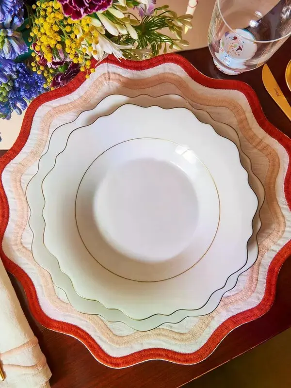 MISETTE Colorblock Embroidered Linen Placemats In Pink/rust - Neutrals