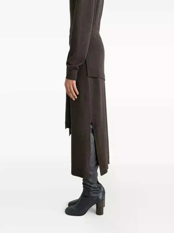 LEMAIRE Tie-detail Ribbed Midi Skirt - Brown