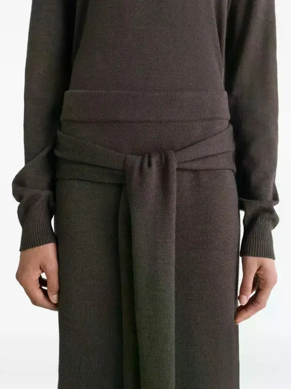 LEMAIRE Tie-detail Ribbed Midi Skirt - Brown