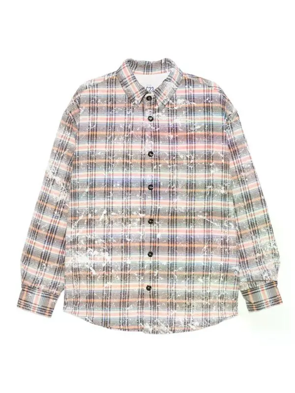 LC23 Checked Paint-splatter Shirt Jacket
