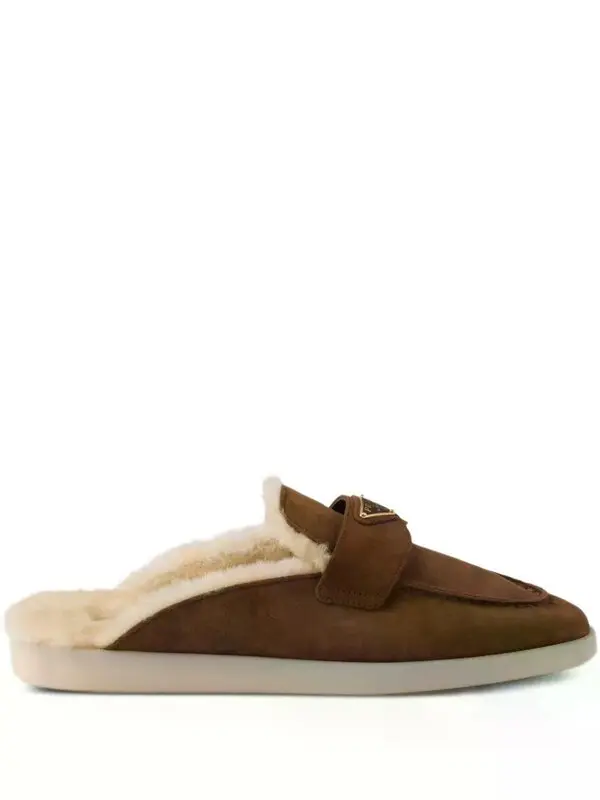 Prada Shearling Mules - Brown